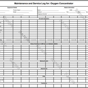 Oxygen Concentrator Service/maintenance Log (12 Month Log) - Etsy