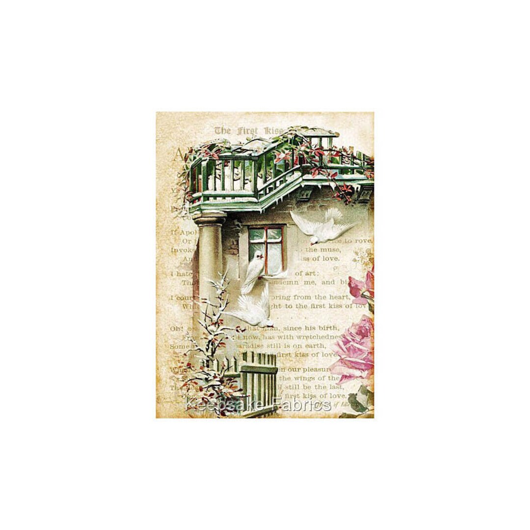 First Love Doves Collage Reproduction Fabric Crazy Quilt Block Quilting ...