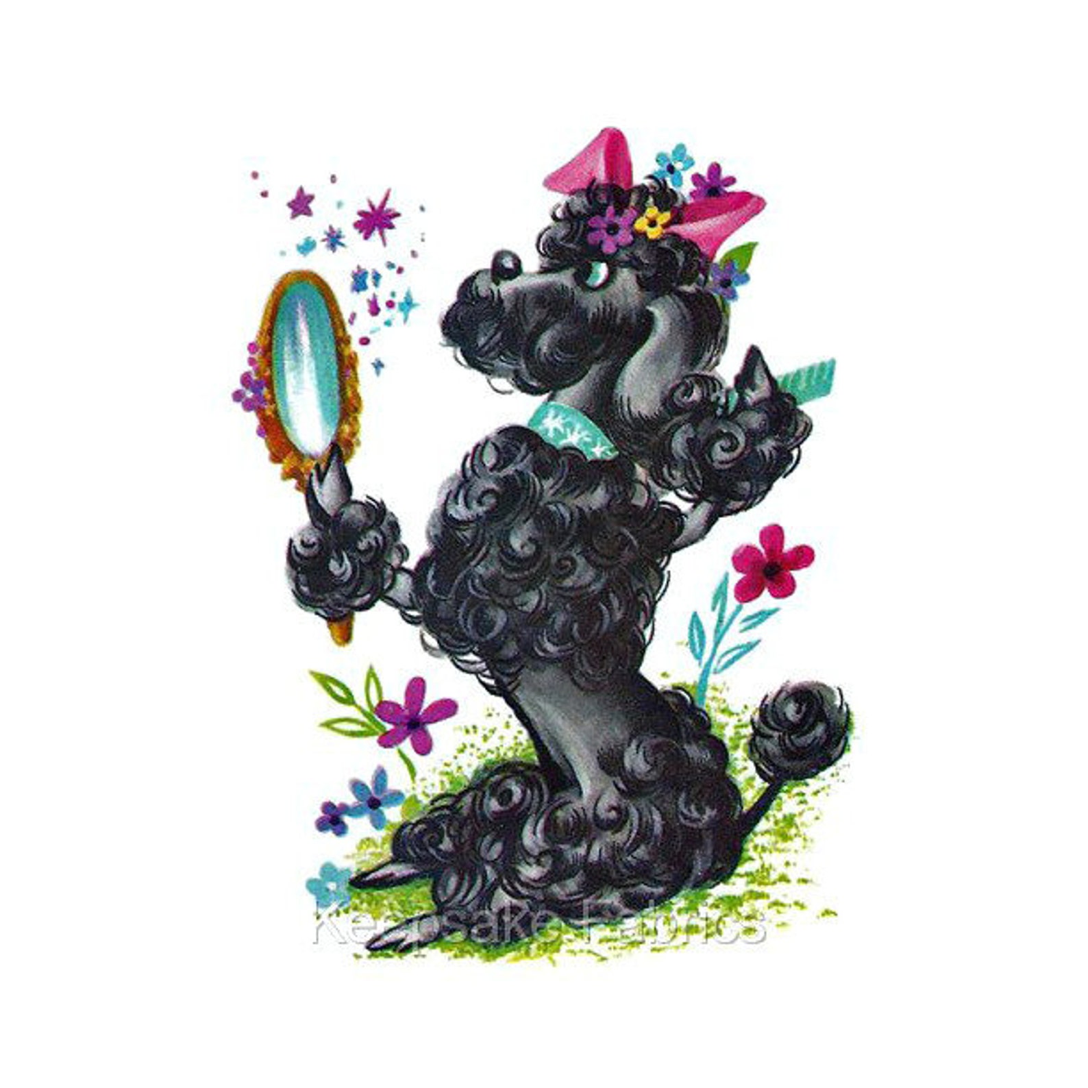 50's Vintage Poodle Checks Mirror Reproduction Fabric Crazy Quilt Block ...