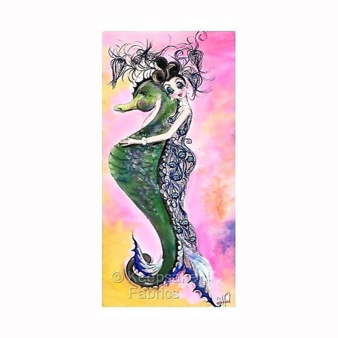 Peacock Mermaid Hugs Seahorse Reproduction Fabric Crazy Quilt - Etsy