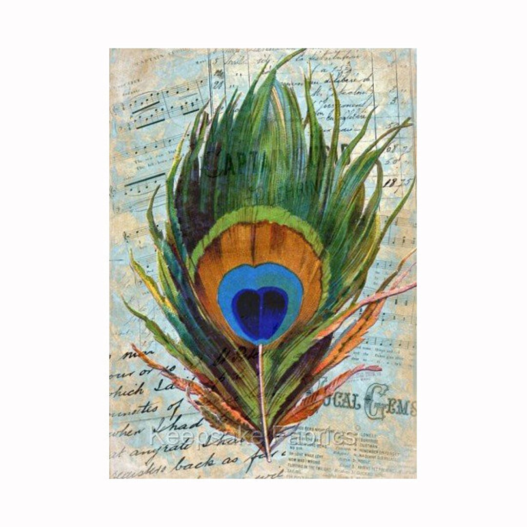 Beautiful Peacock Collage Art Reproduction Fabric Crazy Quilt Block ...