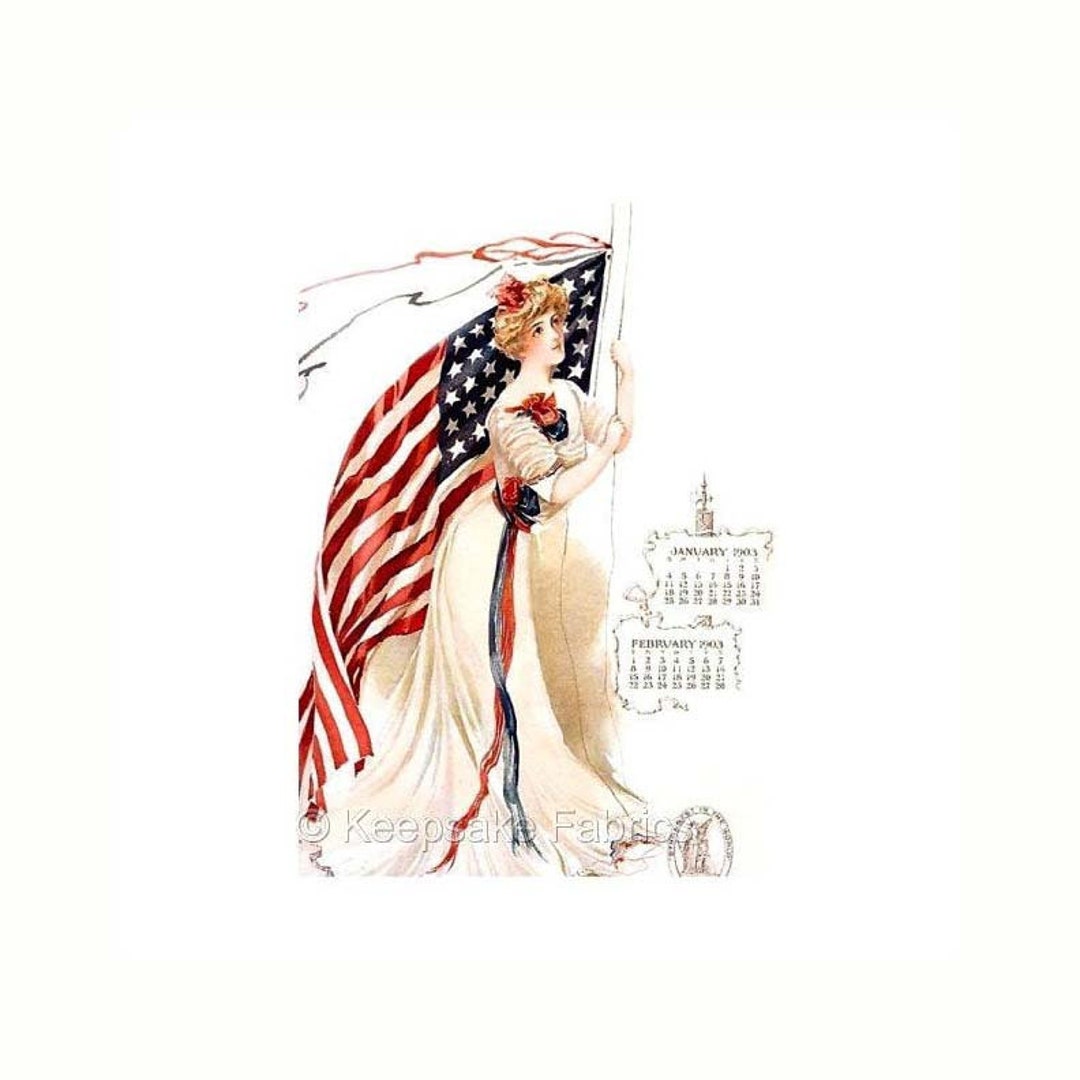 American Flag Lady Vintage Reproduction Fabric Crazy Quilt Block Free ...