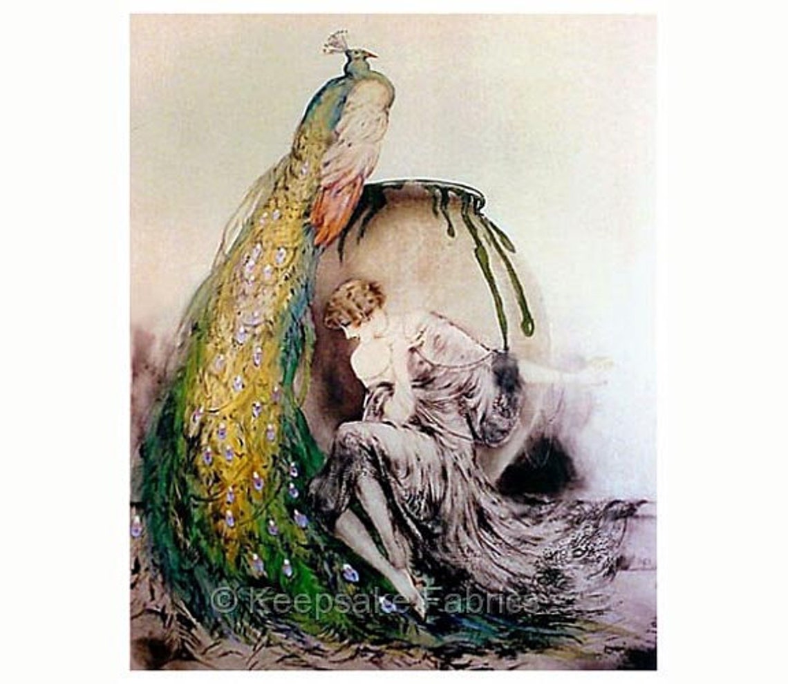 Beautiful Peacock Lady in Lace Icart Reproduction Fabric Crazy | Etsy