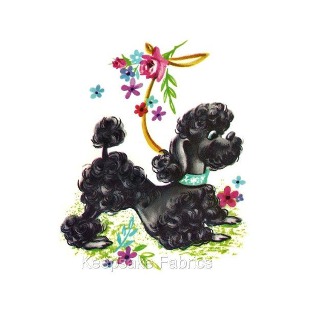50's Vintage Poodle Rose Bouquet Reproduction Fabric Crazy Quilt Block ...