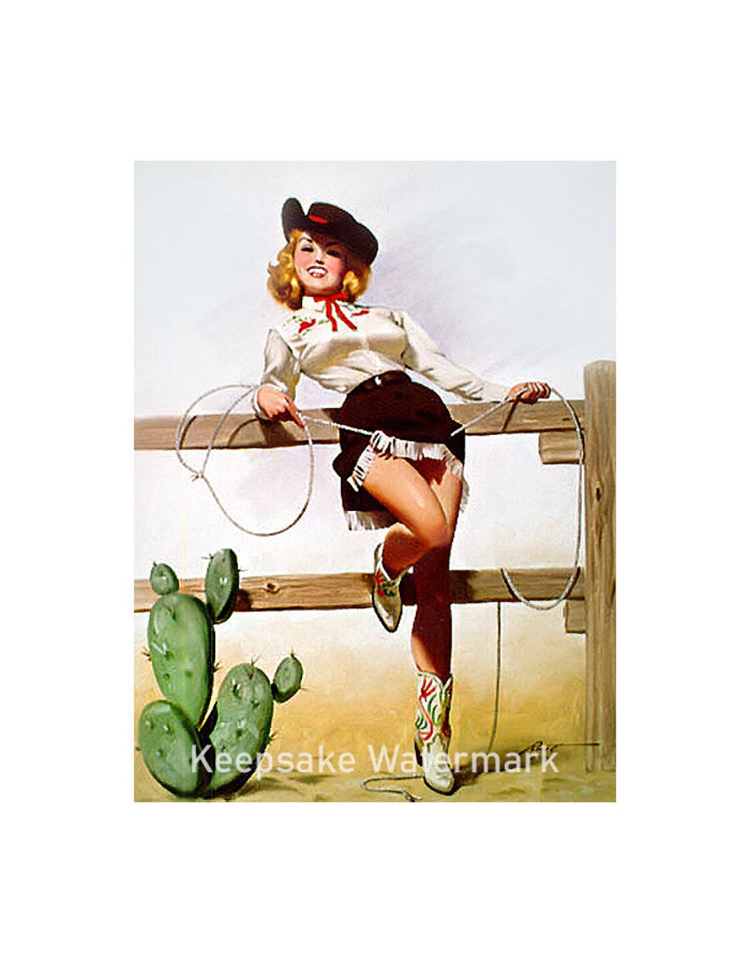 Pin up Western Girl Lasso Fabric Crazy Quilt Block Quilting Sewing ...