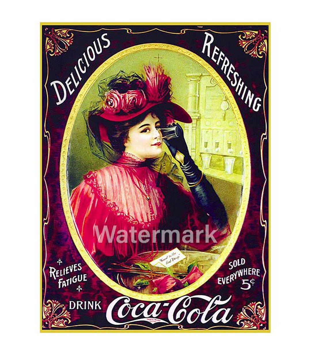 Victorian Lady Coca Cola Reproduction Cotton Fabric Quilt Block ...