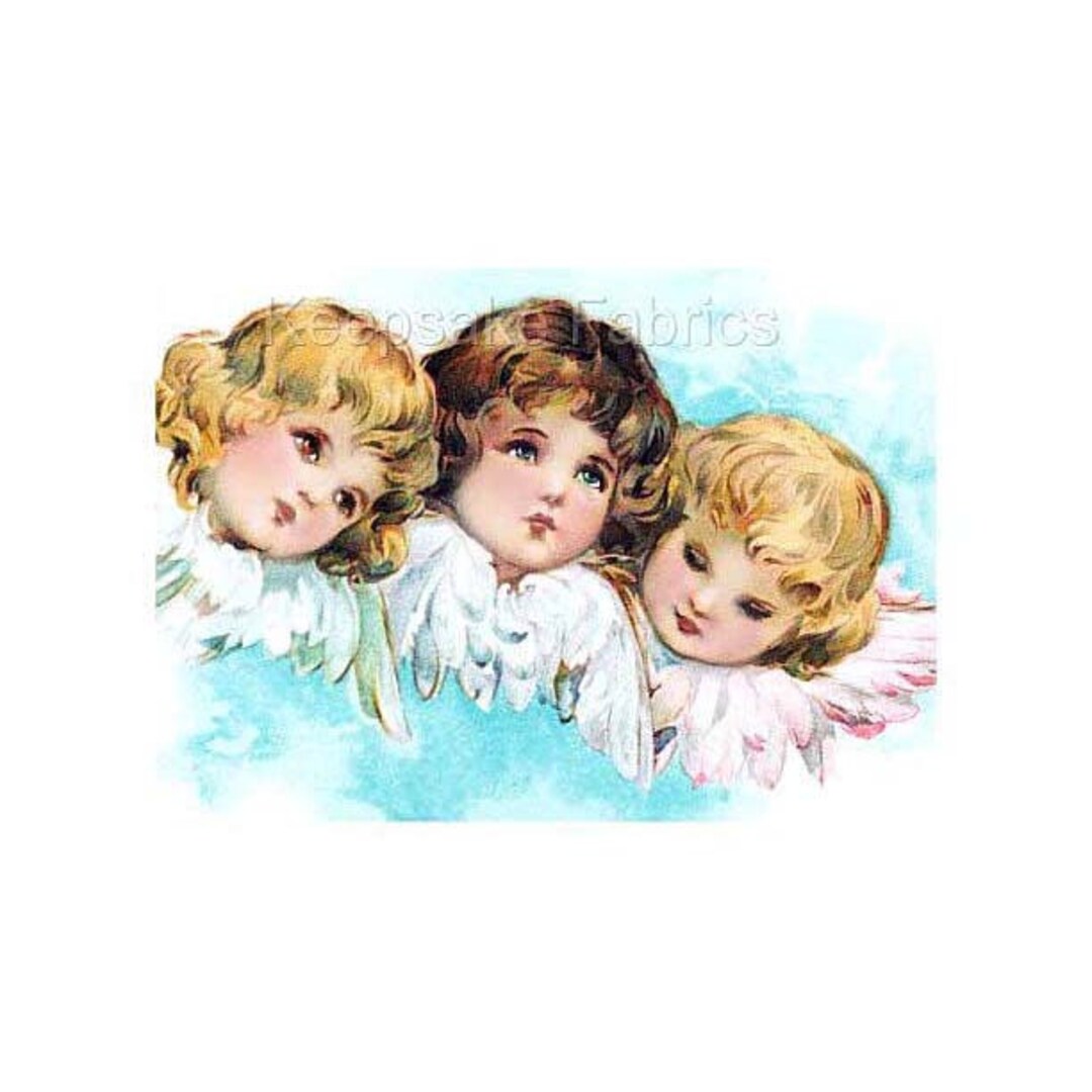 Three Adorable Cherub Faces Angels Reproduction Fabric Crazy Quilt ...