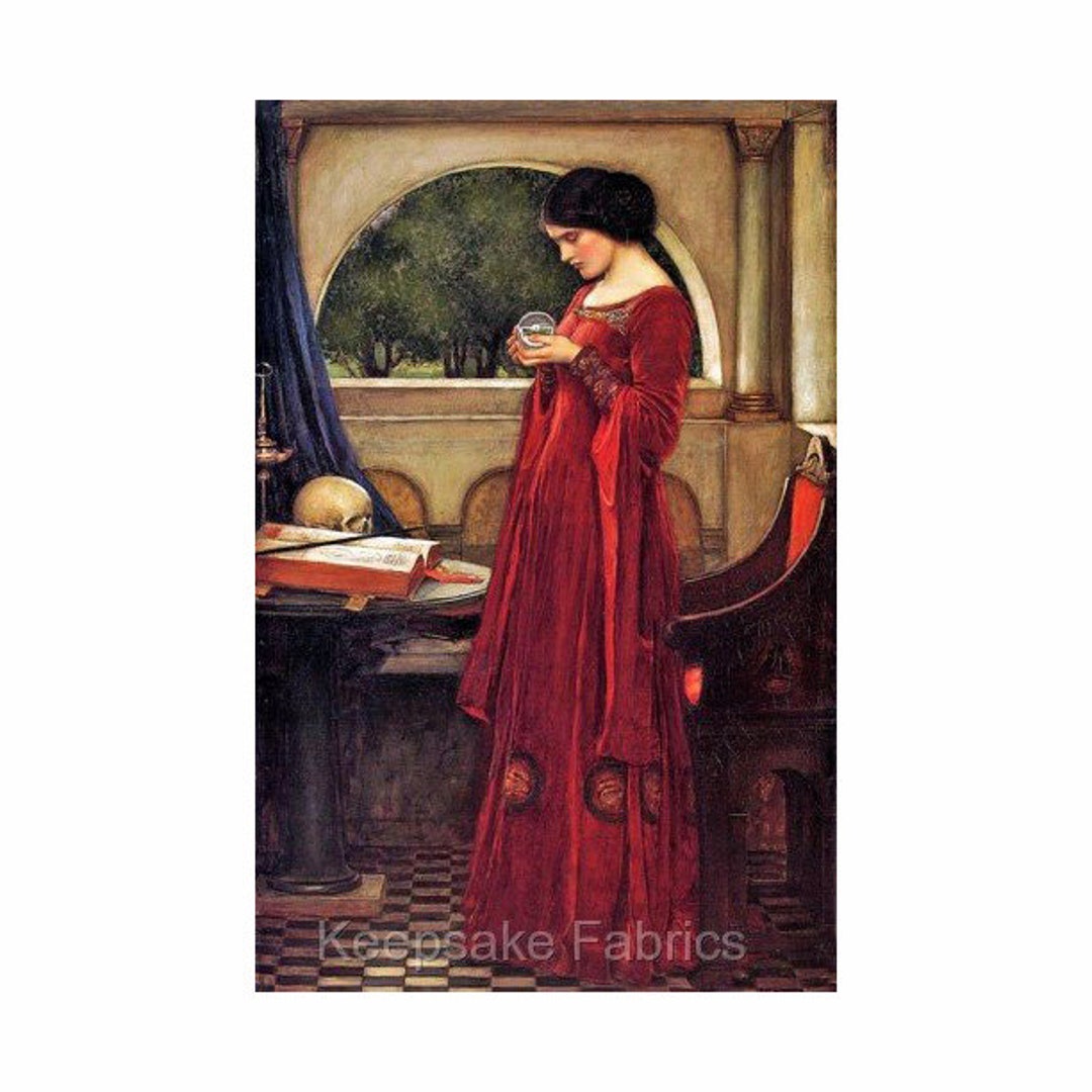 Waterhouse Lady in Red Crystal Ball Reproduction Fabric Crazy Quilt ...
