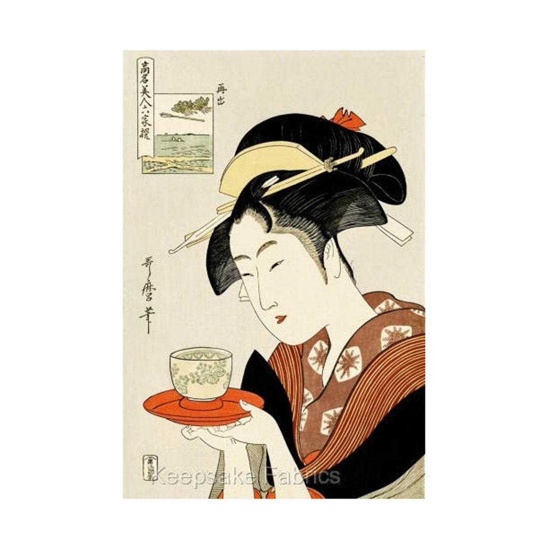 Geisha Girl Tea Reproduction Fabric Crazy Quilt Block Quilting Sewing ...