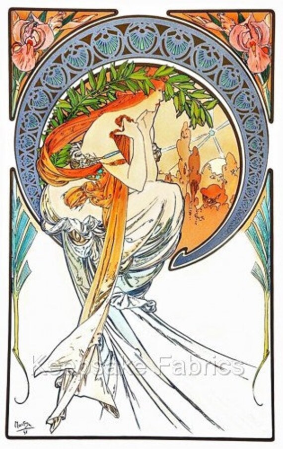 Mucha Lady Maria Poetry Fabric Crazy Quilt Block Free Shipping | Etsy