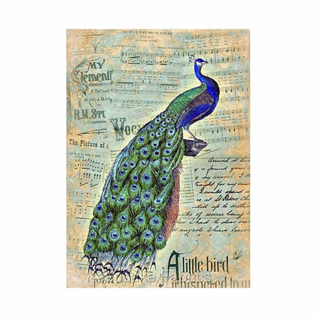 Beautiful Peacock Collage Art Reproduction Fabric Crazy Quilt Block ...