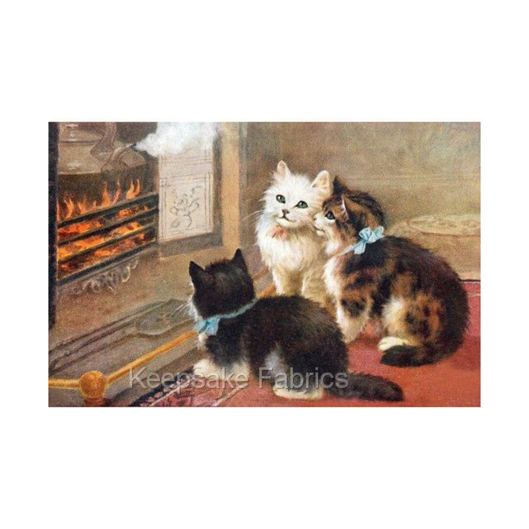 Winter Cats Fireplace Reproduction Fabric Crazy Quilt Block Free ...