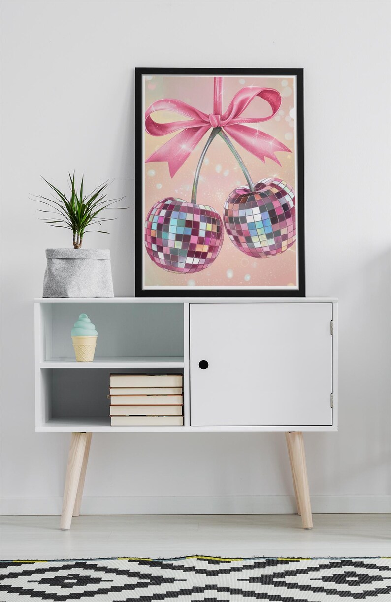 Sparkly Cherries Wall Art Decor, Digital Art Cherries, Trendy Room ...