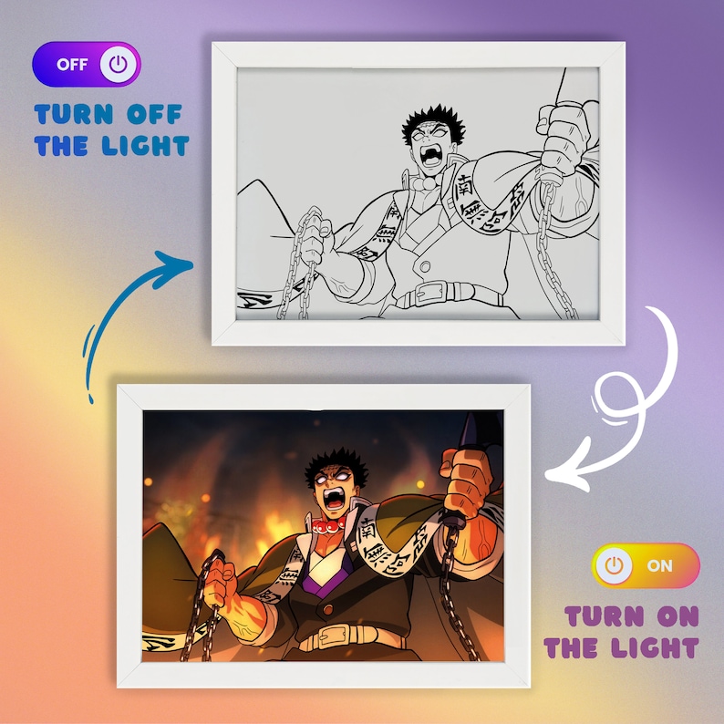 Gyomei LED Frame, Demon Slayer LED Frame Painting, Art Frame Light ...