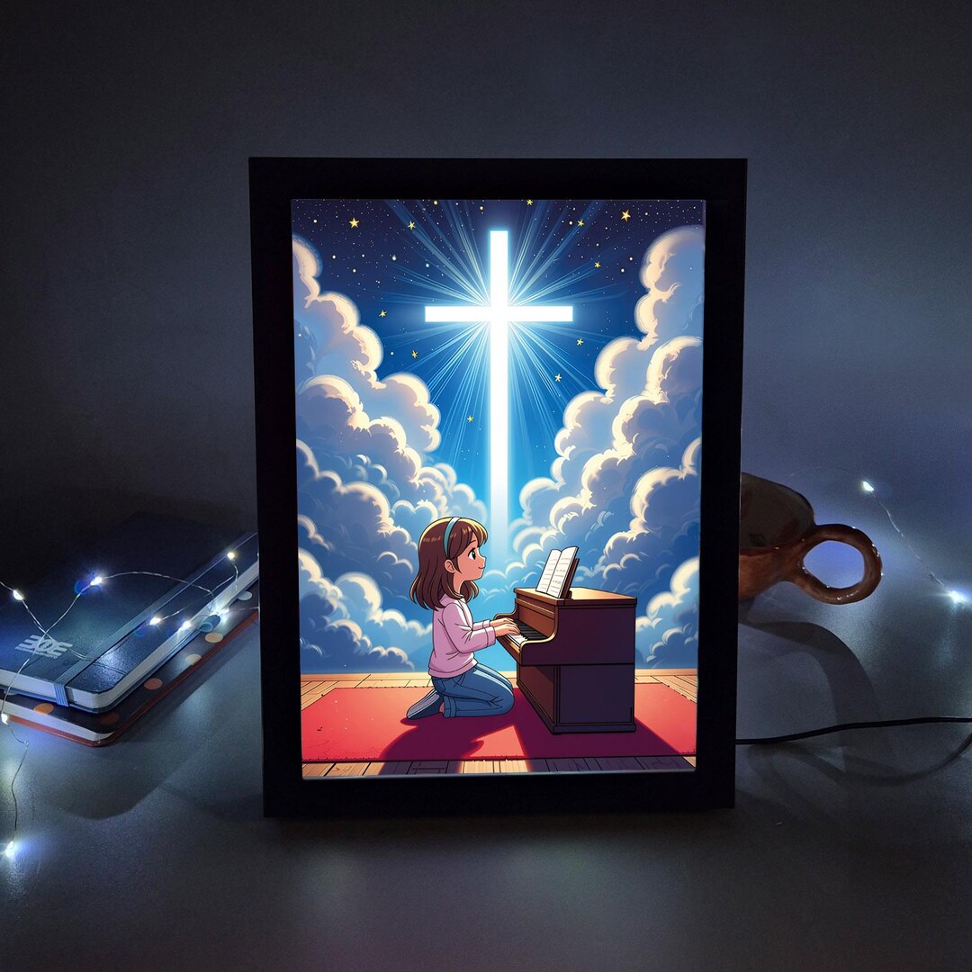 Custom Christian LED Frame | Personalized Children's Piano Illustration ...