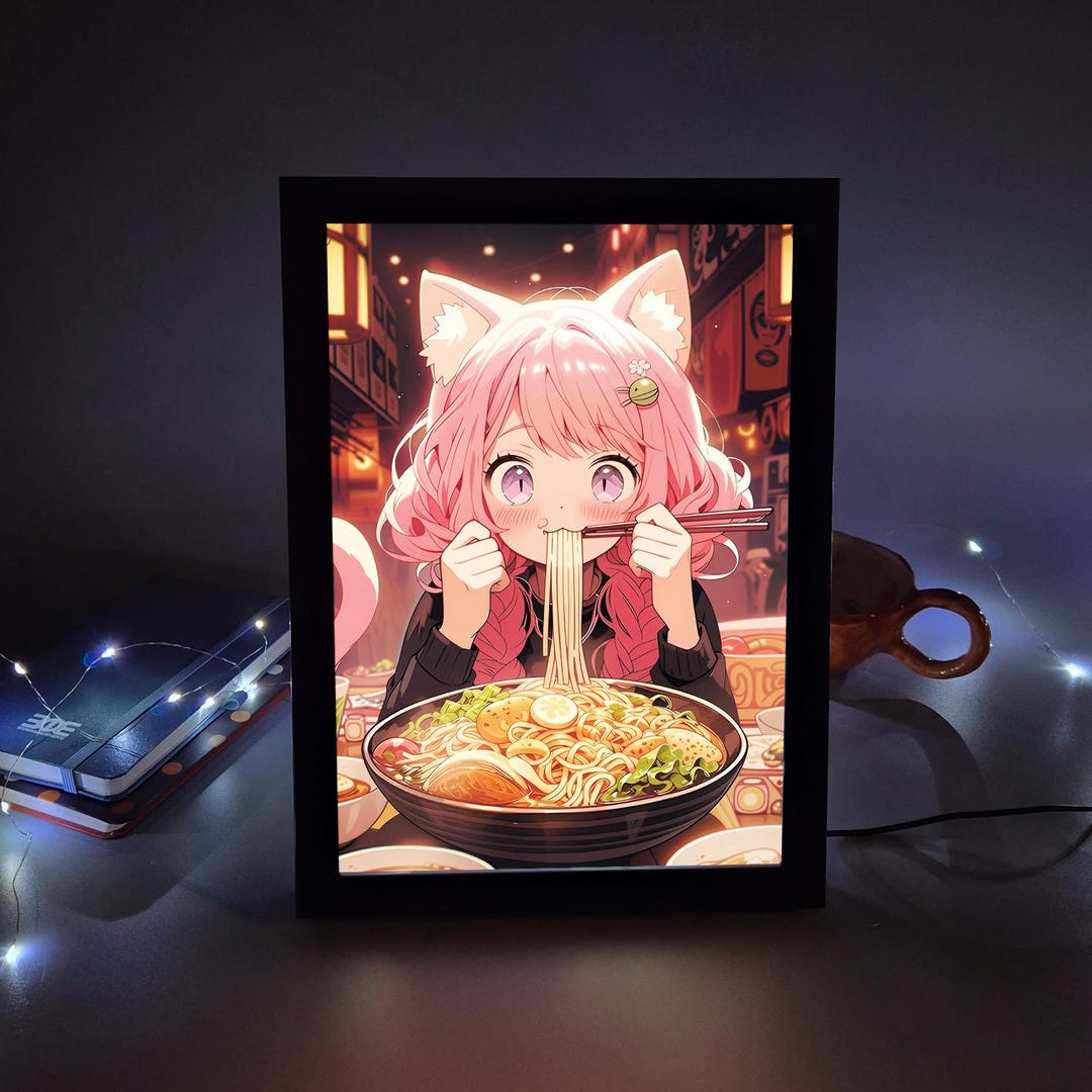 Kawaii Anime Girl LED Lamp, Ramen Lover Art, Otaku Decor - Etsy