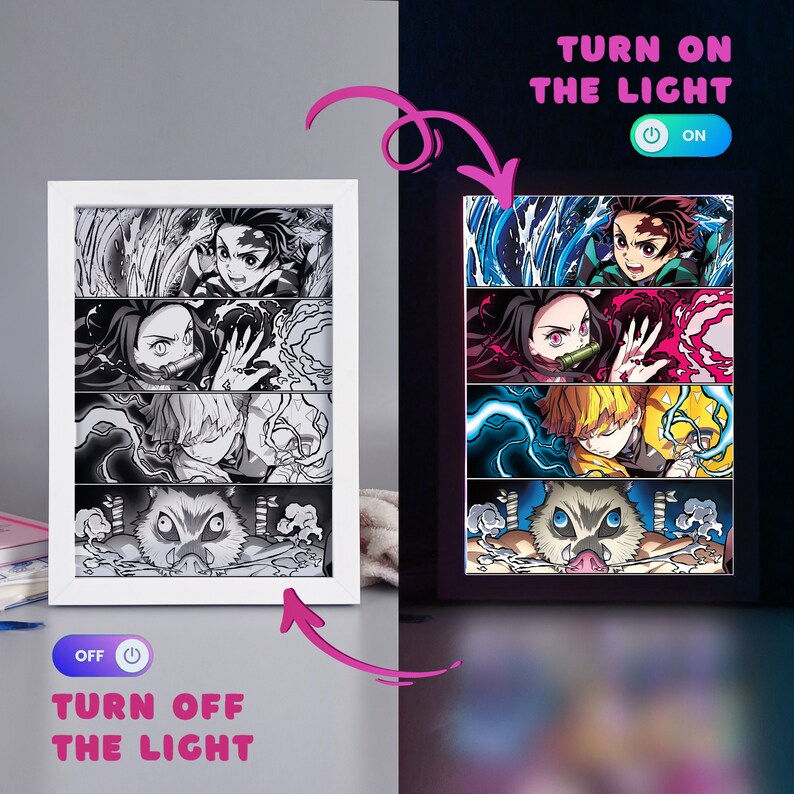 Anime Demon Slayer, LED Frame Painting, Wall Art Light, Nightlight ...