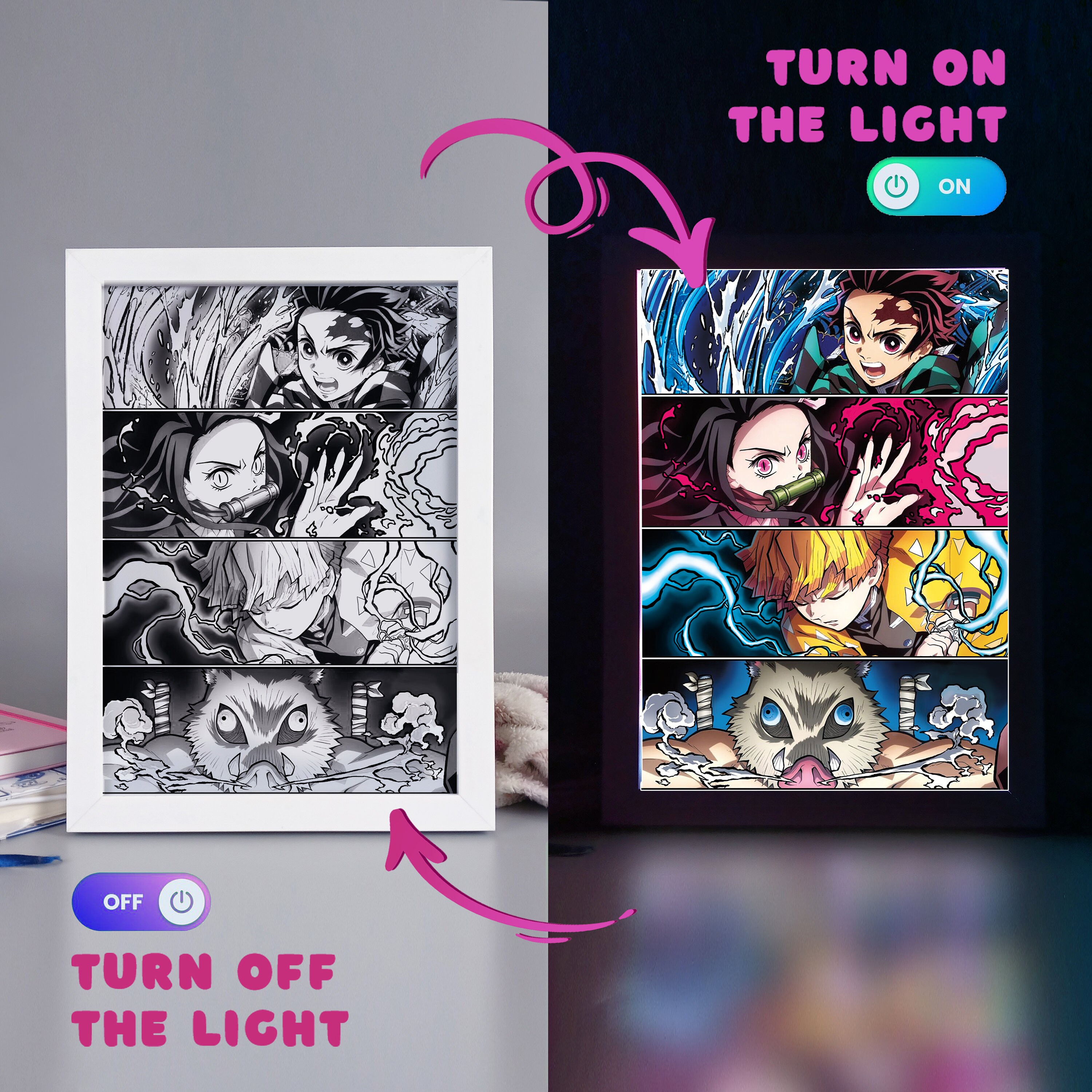 Anime Demon Slayer, LED Frame Painting, Wall Art Light, Nightlight ...