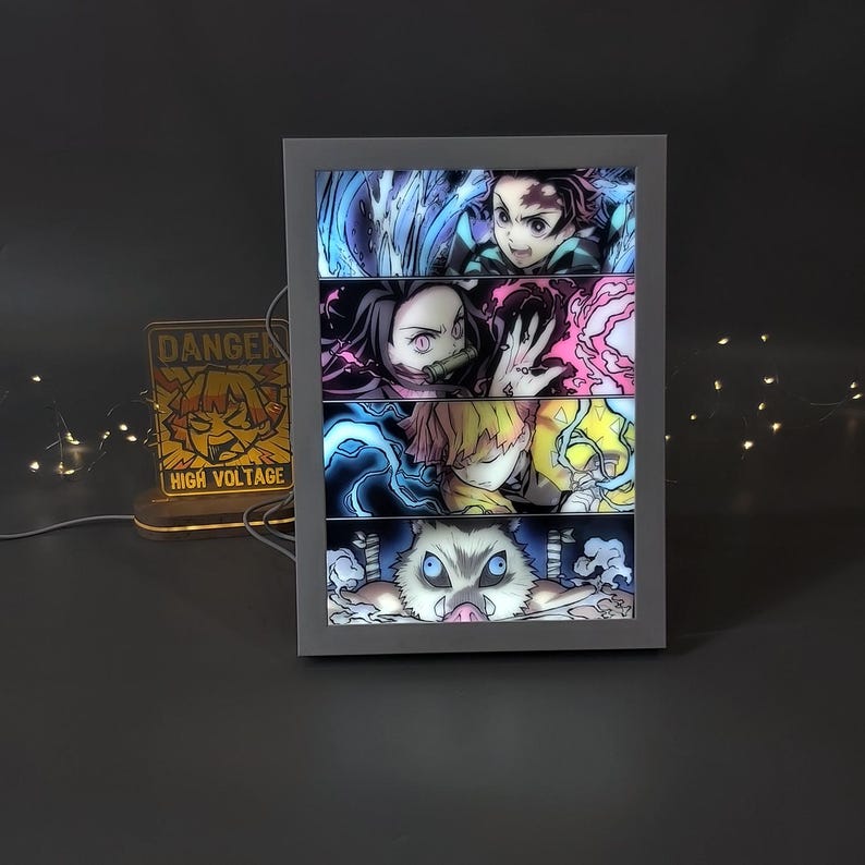 Anime Demon Slayer, LED Frame Painting, Wall Art Light, Nightlight ...