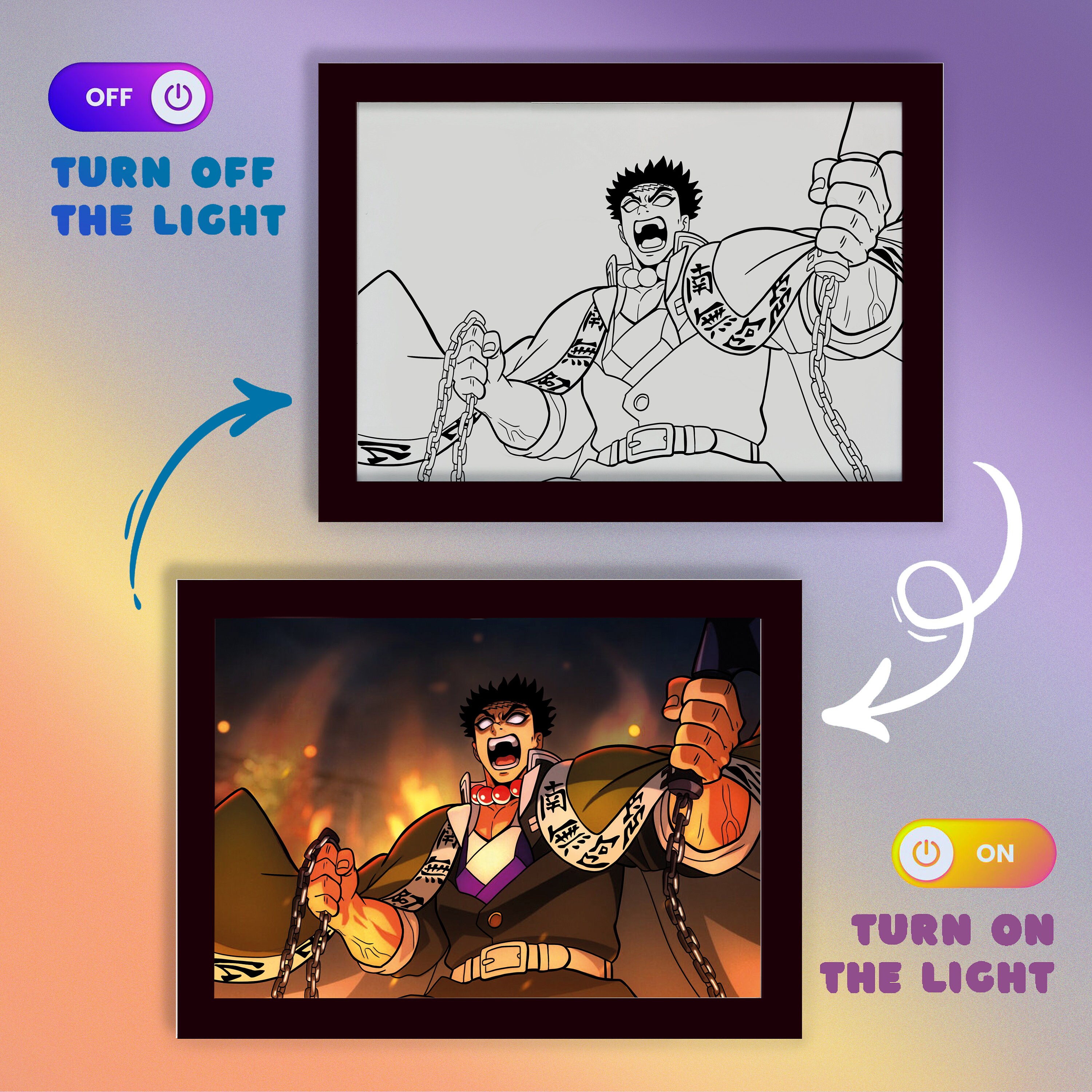 Gyomei LED Frame, Demon Slayer LED Frame Painting, Art Frame Light ...