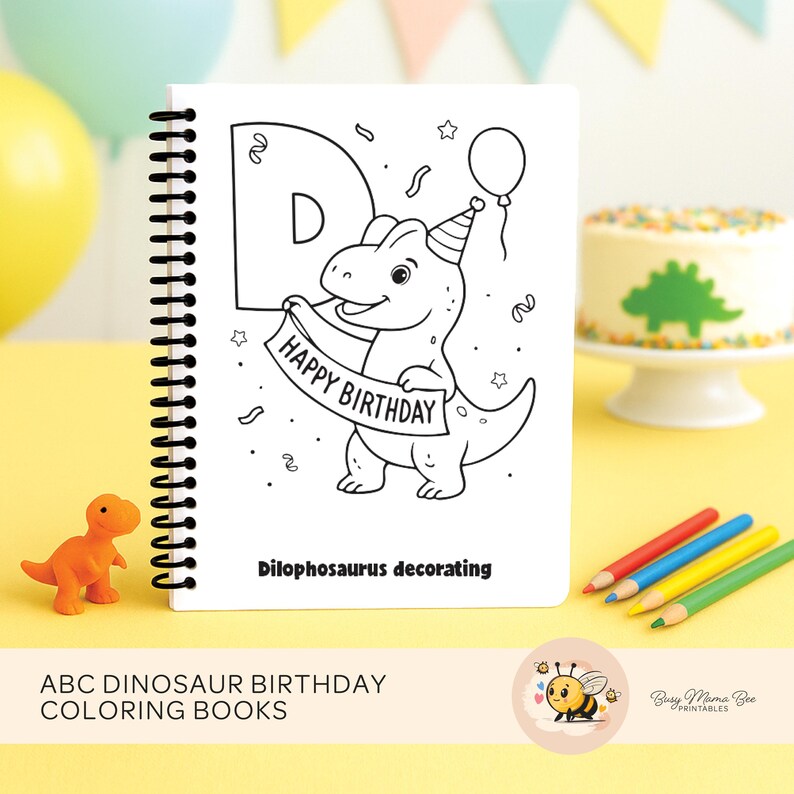 Dinosaur Birthday Coloring Book – 5x7” Printed Dino Party Activity ...