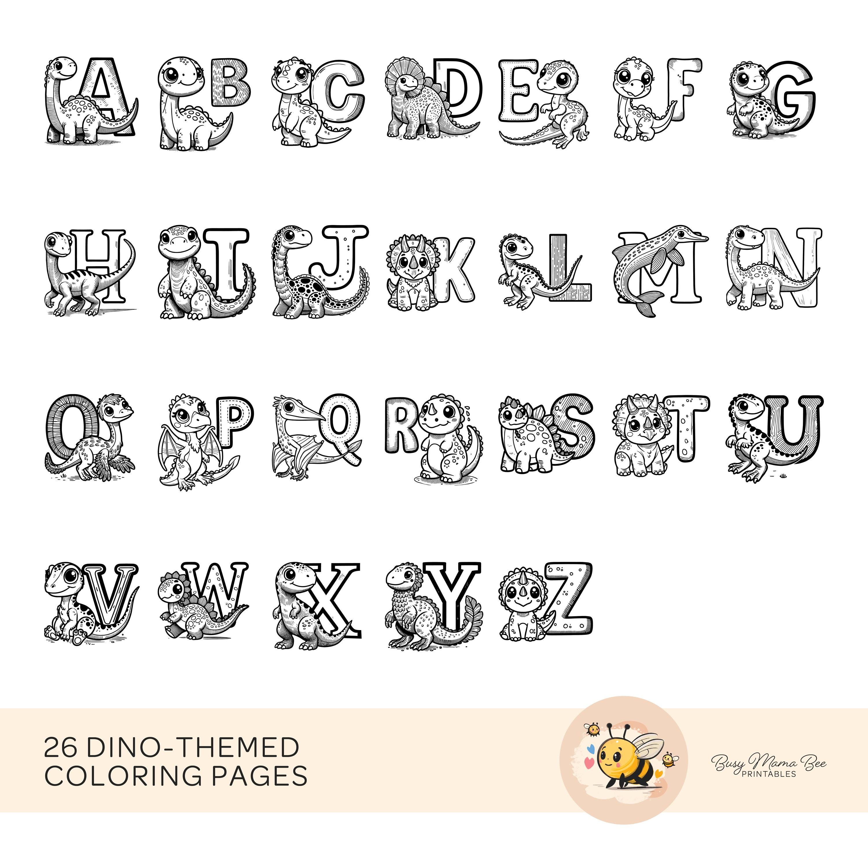 ABC Dinosaur Coloring Book – Printable Dino Alphabet Activity, Kids ...
