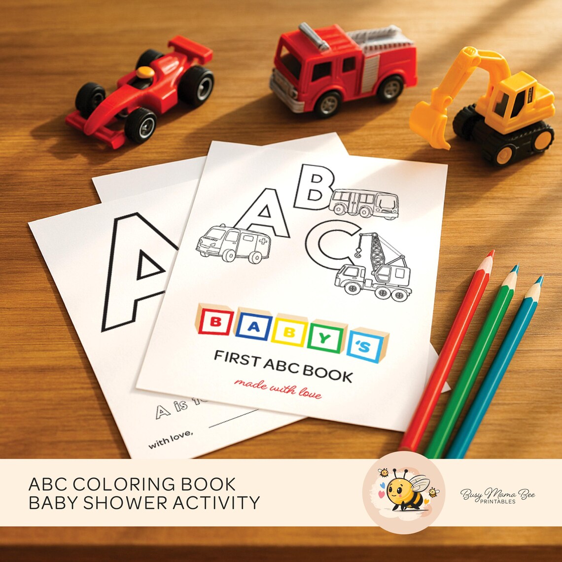 ABC Vehicles Coloring Book – Baby Shower Activity, Guest Book ...