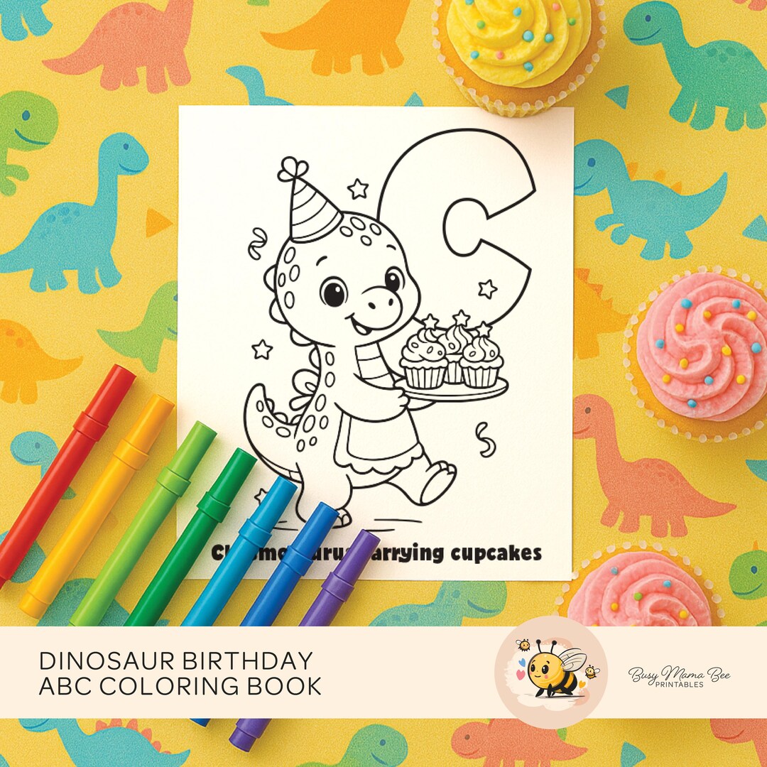 Dinosaur Birthday Coloring Book, Toddler Party Activity, Party Favor ...