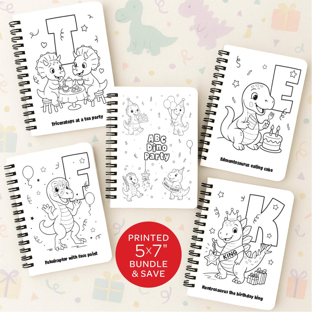 Dinosaur Coloring Book Birthday Party Packs – 5, 10, or 25-pack 5x7 ...