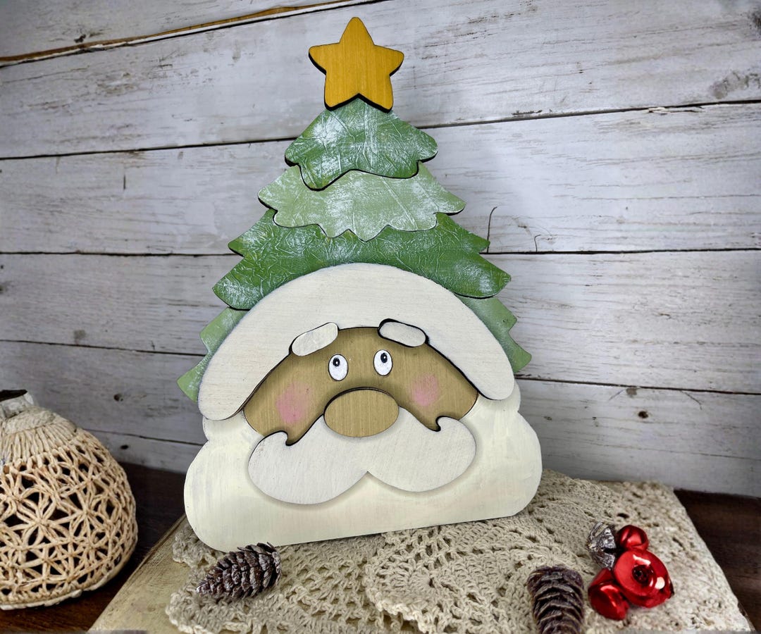 Laser Cut Wood Santa Tree Shelf Sitter Kit • DIY Holiday Craft Decor - Etsy