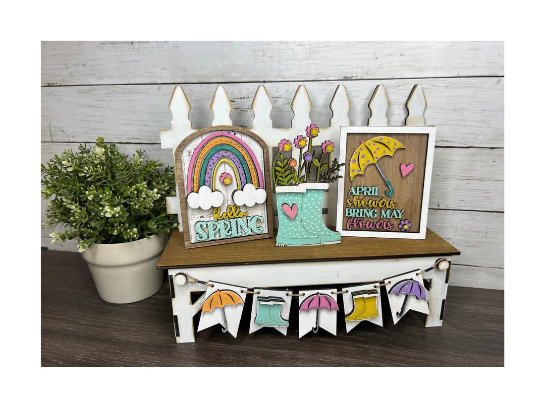 April Showers – Spring – Bench Insert – Miniature Bench Tile - Etsy