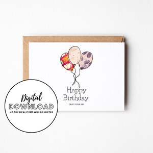 Balloon Birthday Card, Printable Birthday Card, Happy Birthday Card ...