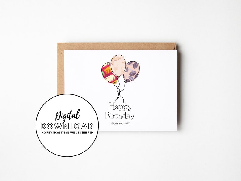 Balloon Birthday Card, Printable Birthday Card, Happy Birthday Card ...