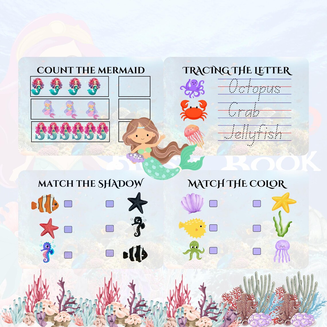 Mermaid Theme Busy Book, Kids Activity Book, Educational Book, Learning ...
