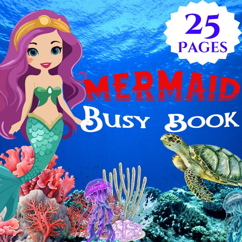 Mermaid Theme Busy Book, Kids Activity Book, Educational Book, Learning ...