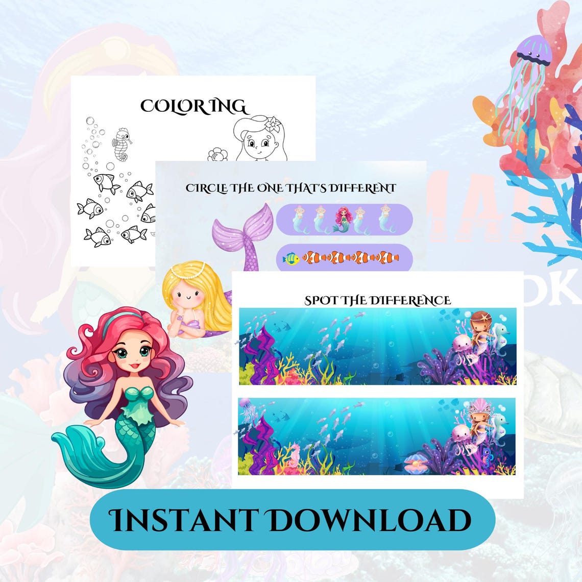Mermaid Theme Busy Book, Kids Activity Book, Educational Book, Learning ...