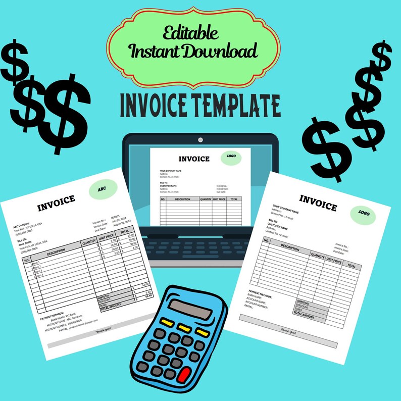 Customizable Invoice Template, Editable Invoice, Printable Business ...