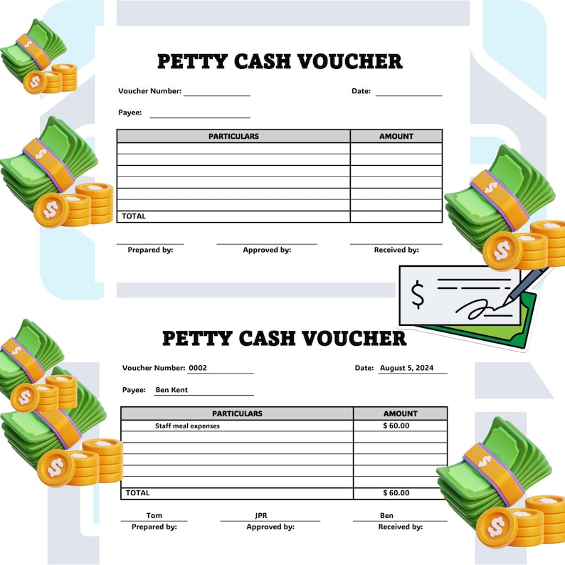 Petty Cash Voucher, Cash Reimbursement Form, Expense Tracking Sheet ...