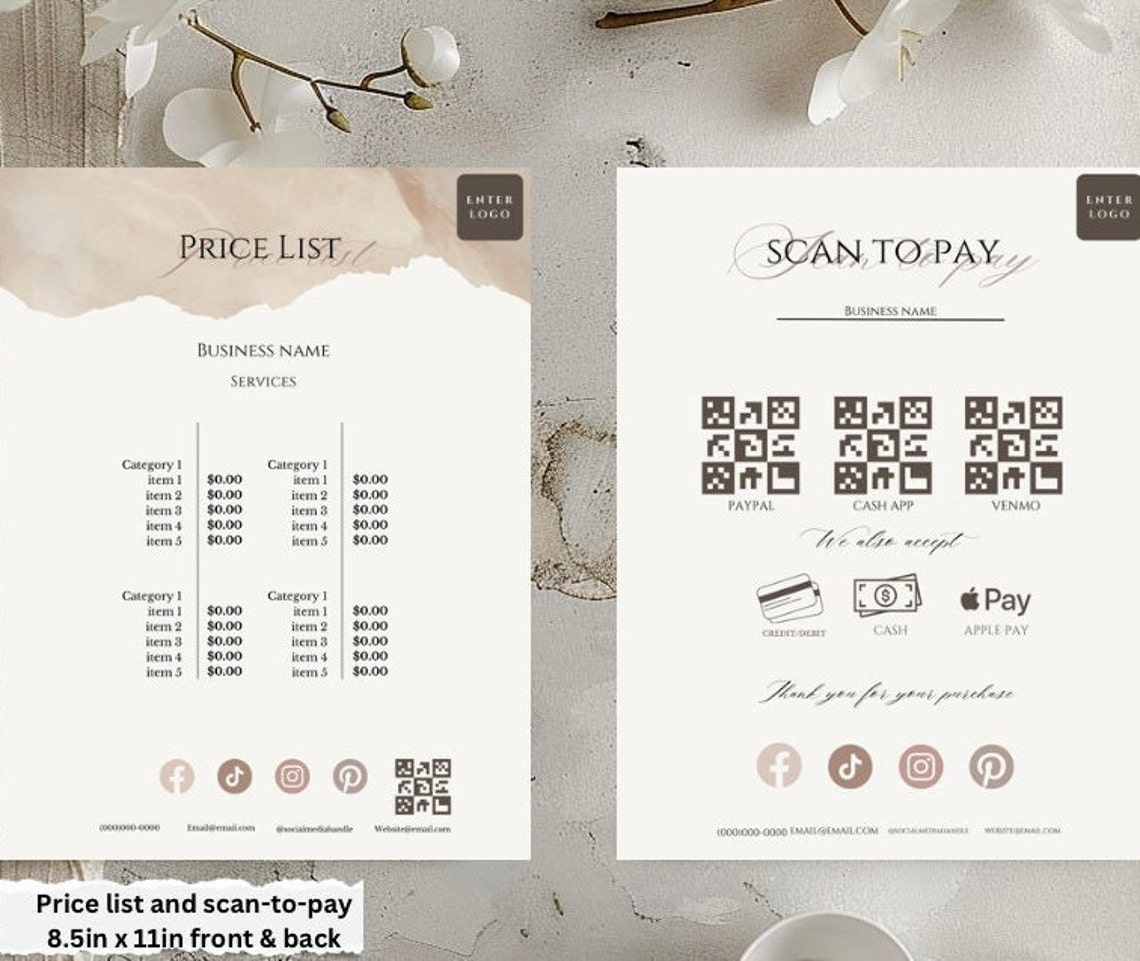 Editable Price List and Scan-to-pay Canva Template Digital Download - Etsy