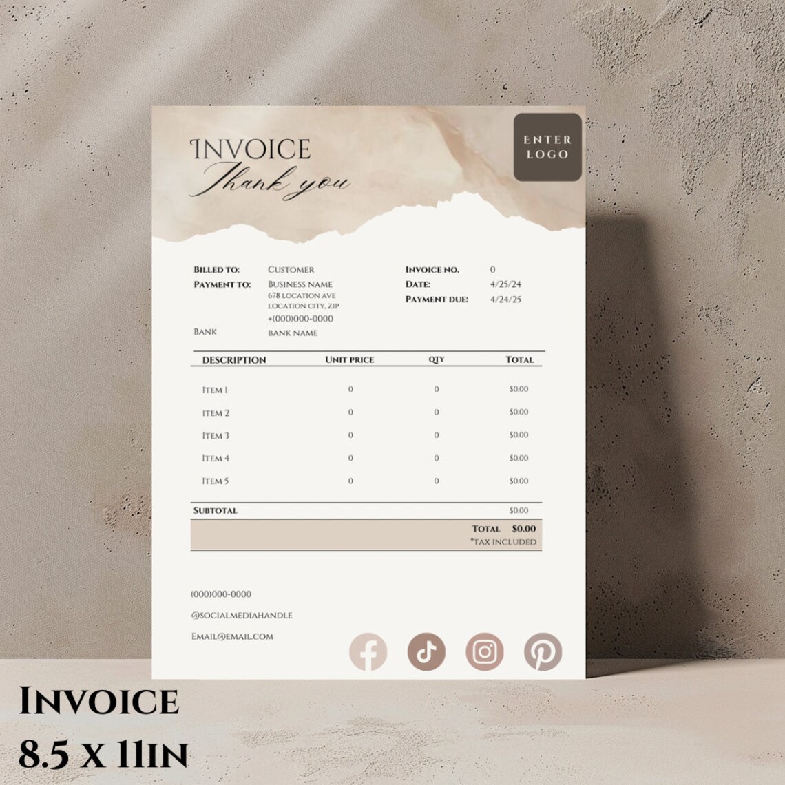 Editable Invoice Form for Small Businesses Canva Template Fully ...