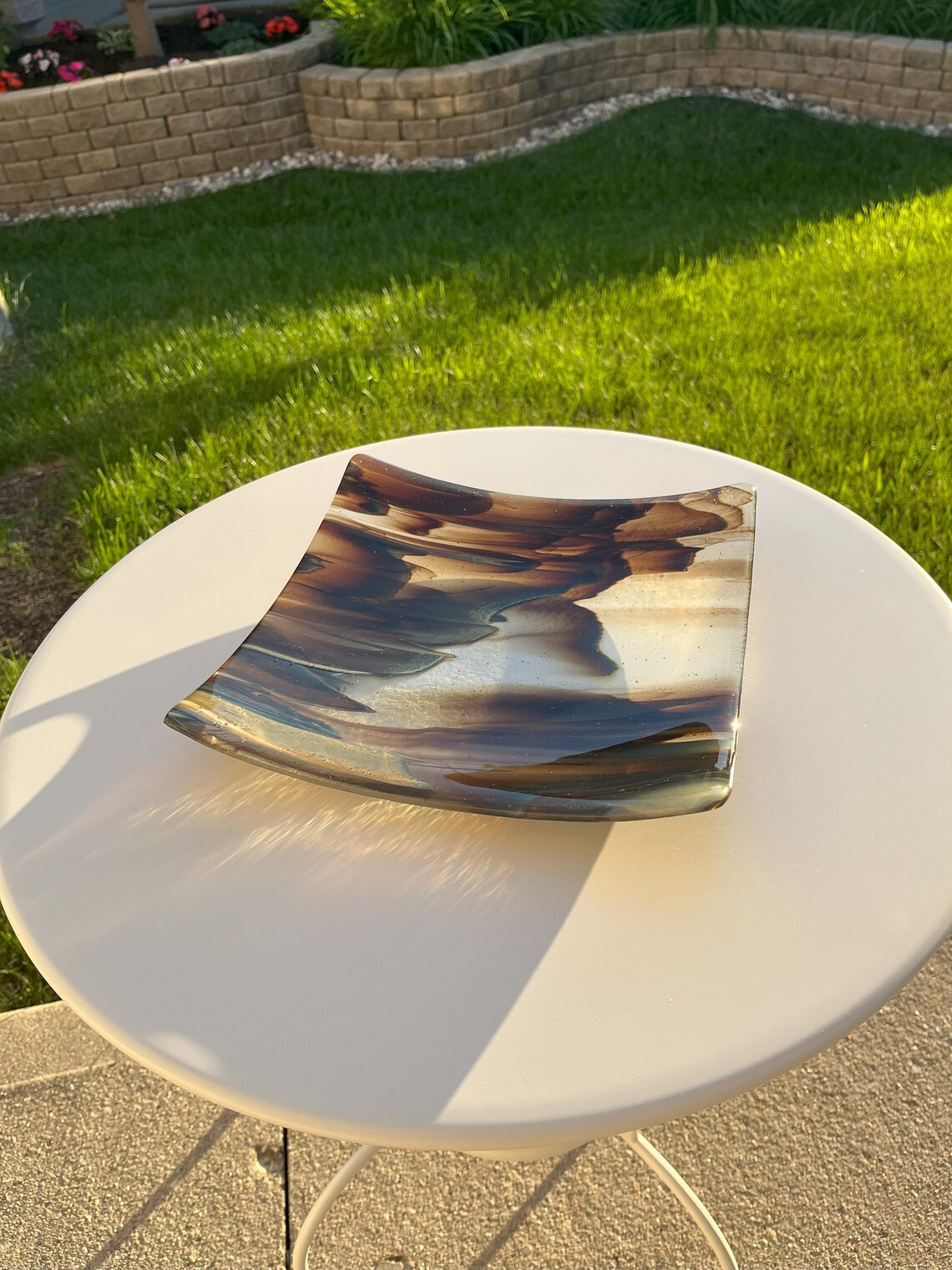Handmade Fused Art Glass Plate and Coaster Set, Multi Colour Art Glass ...