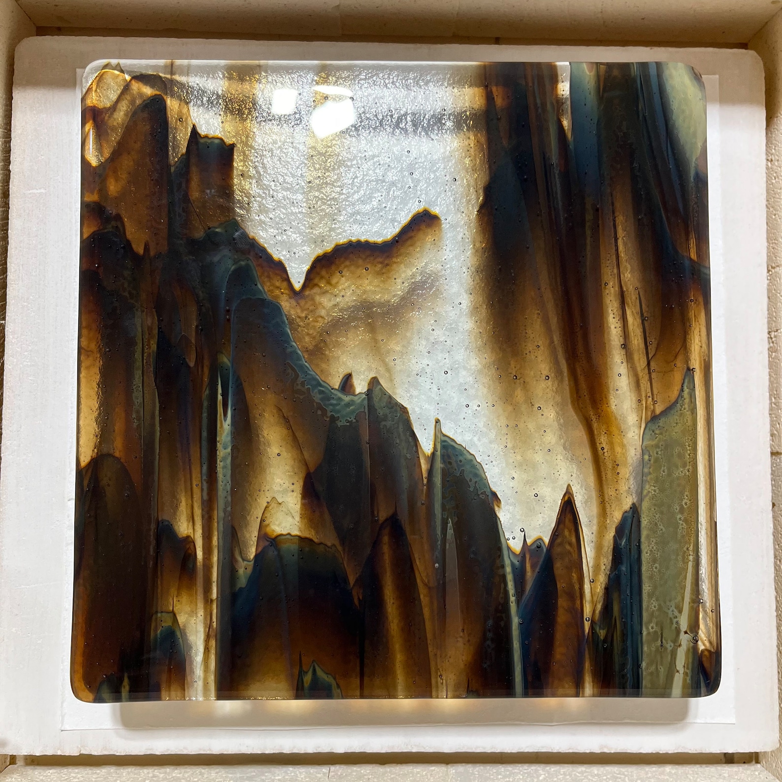 Handmade Fused Art Glass Plate and Coaster Set, Multi Colour Art Glass ...