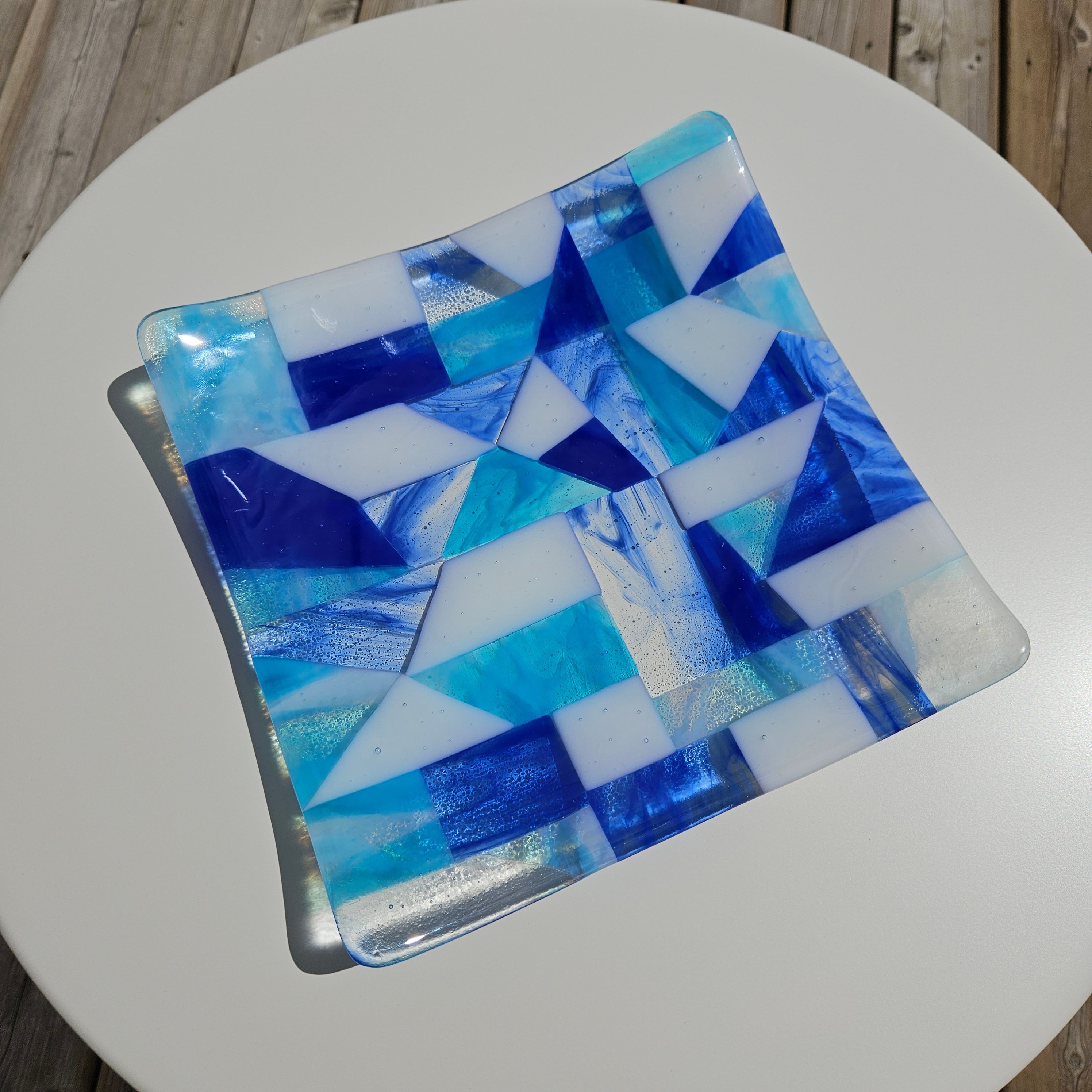Handmade Fused Art Glass Plate, Blue Colour Art Glass Platter, Fused ...