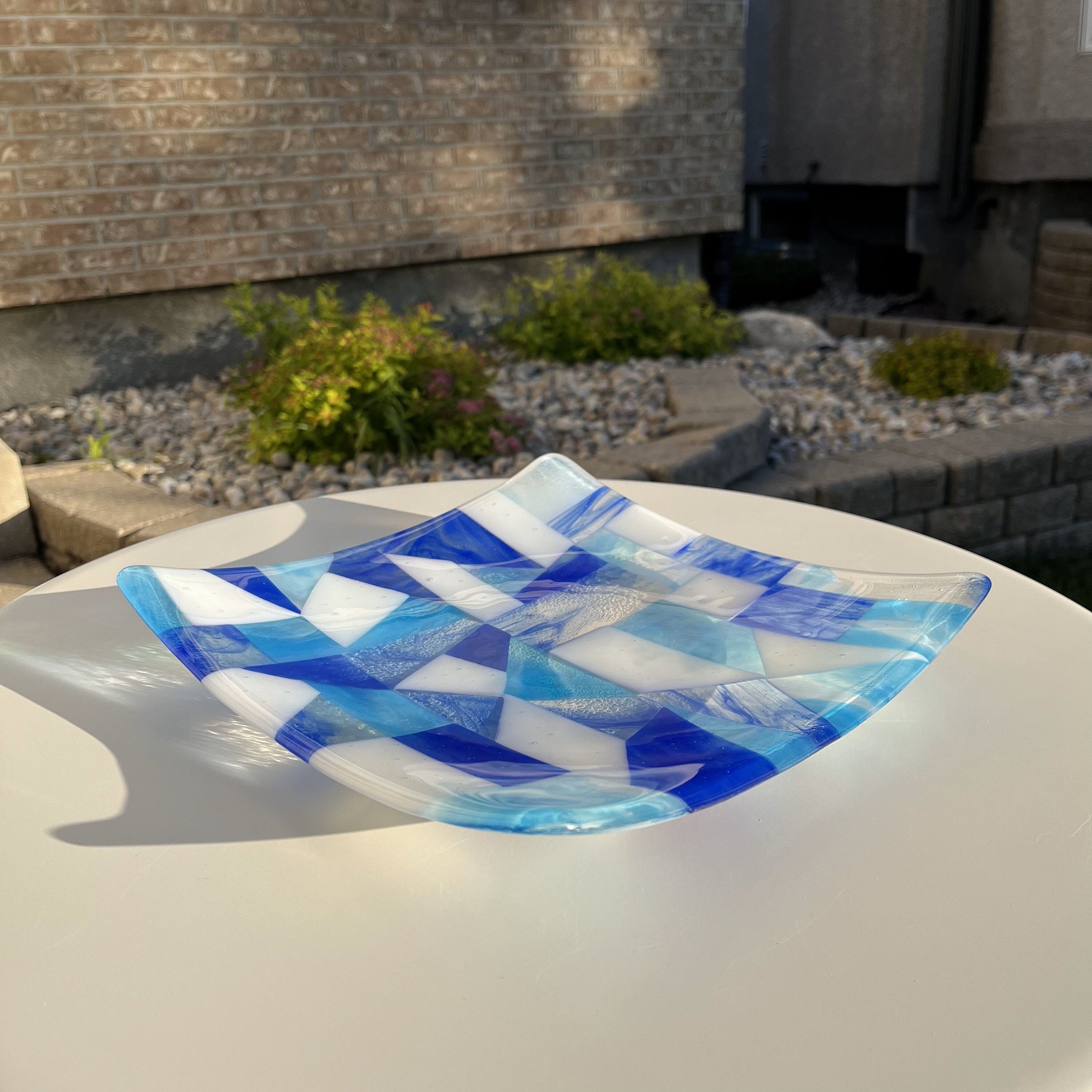 Handmade Fused Art Glass Plate Blue Colour Art Glass Platter Fused Art Glass Bowl Art Glass