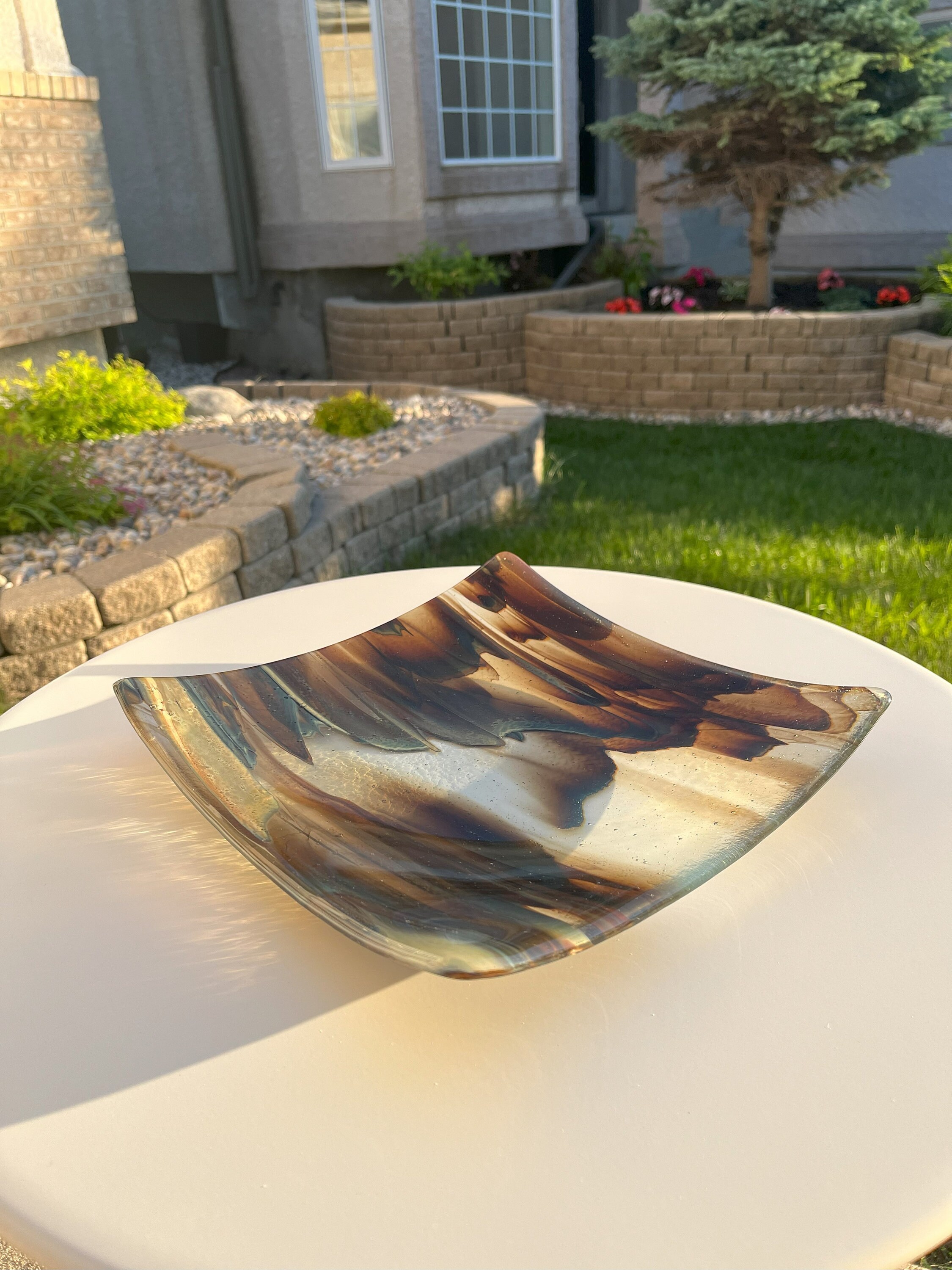 Handmade Fused Art Glass Plate and Coaster Set, Multi Colour Art Glass ...