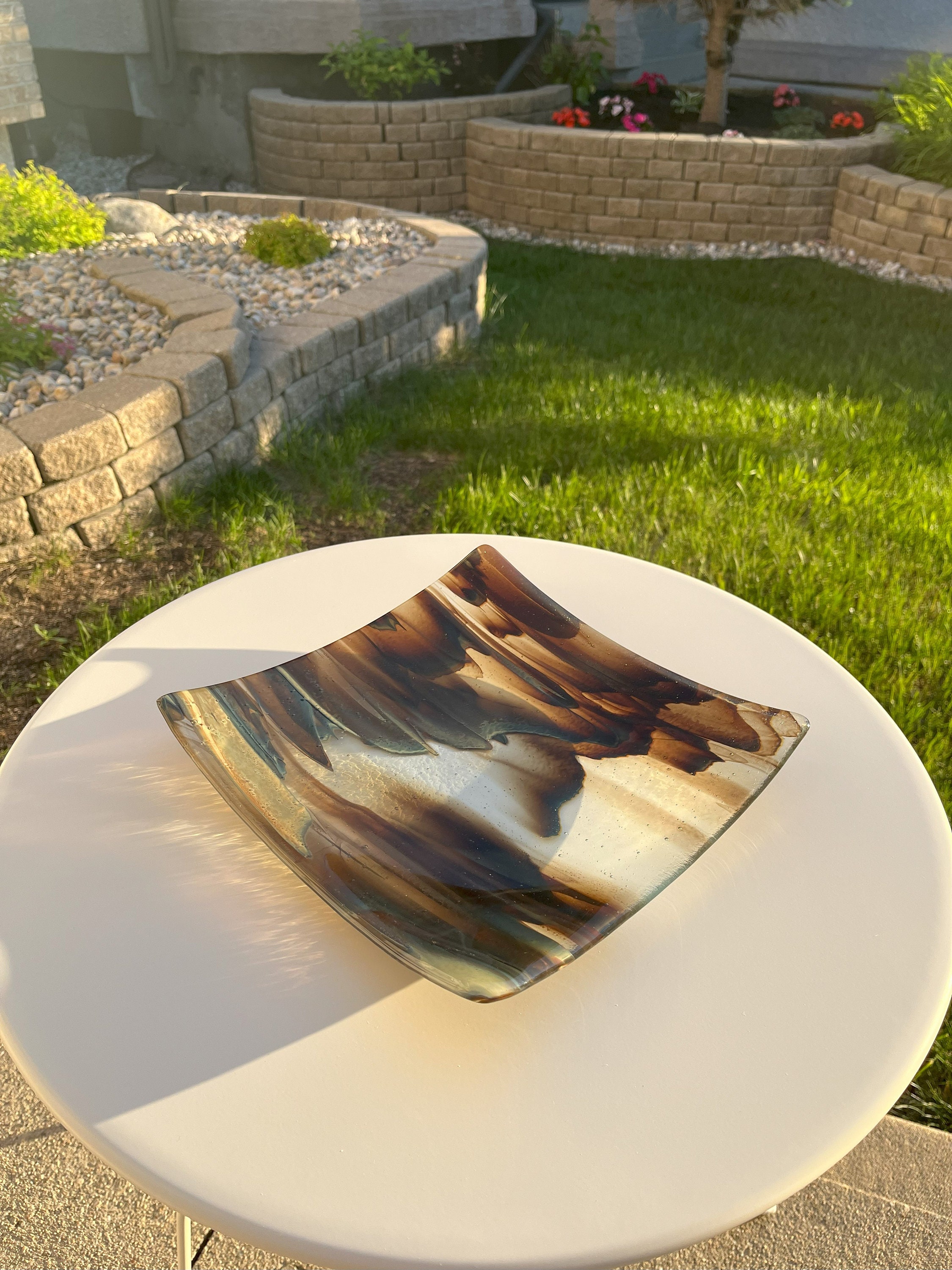Handmade Fused Art Glass Plate and Coaster Set, Multi Colour Art Glass ...
