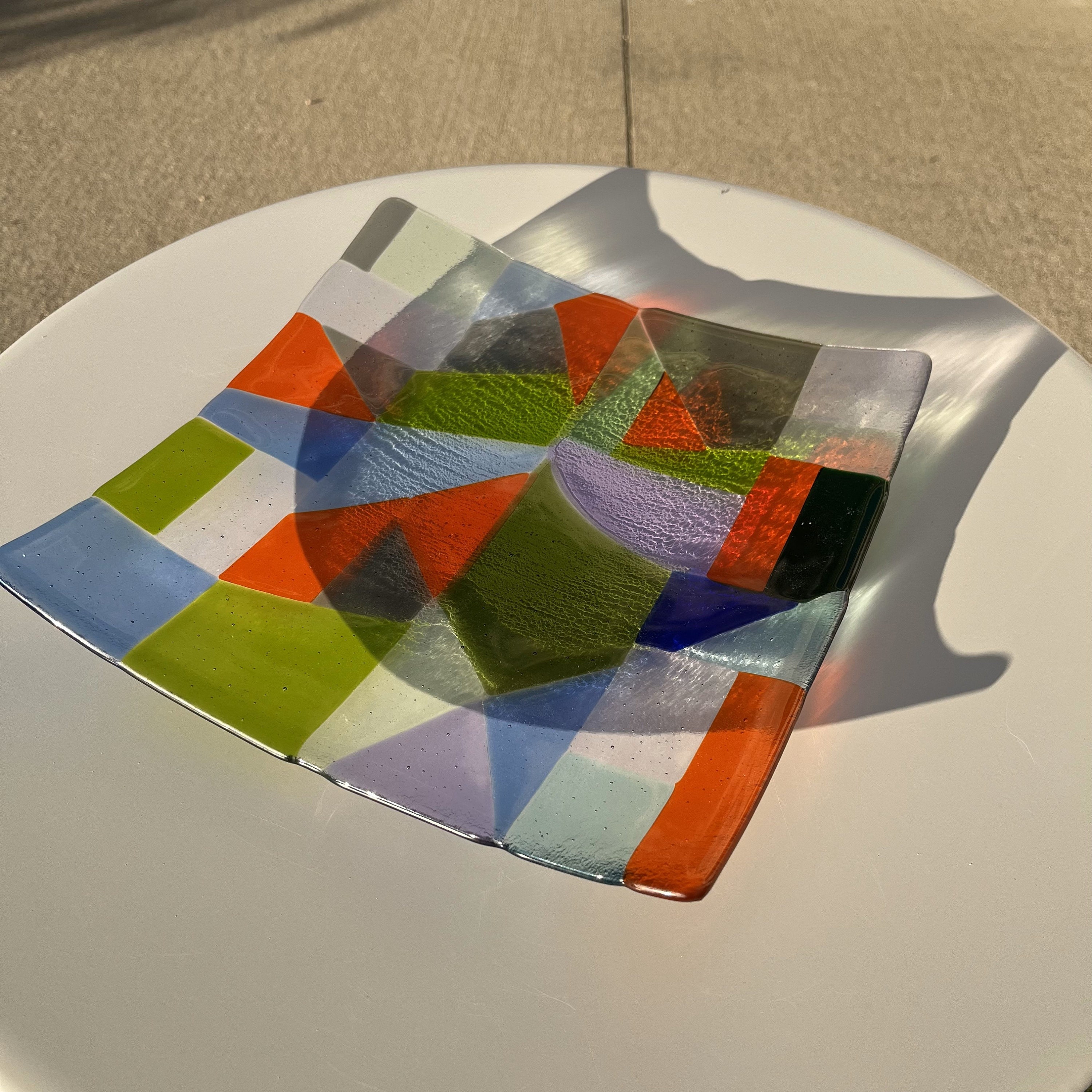 Handmade Fused Art Glass Plate, Multi Colour Art Glass Platter, Fused ...