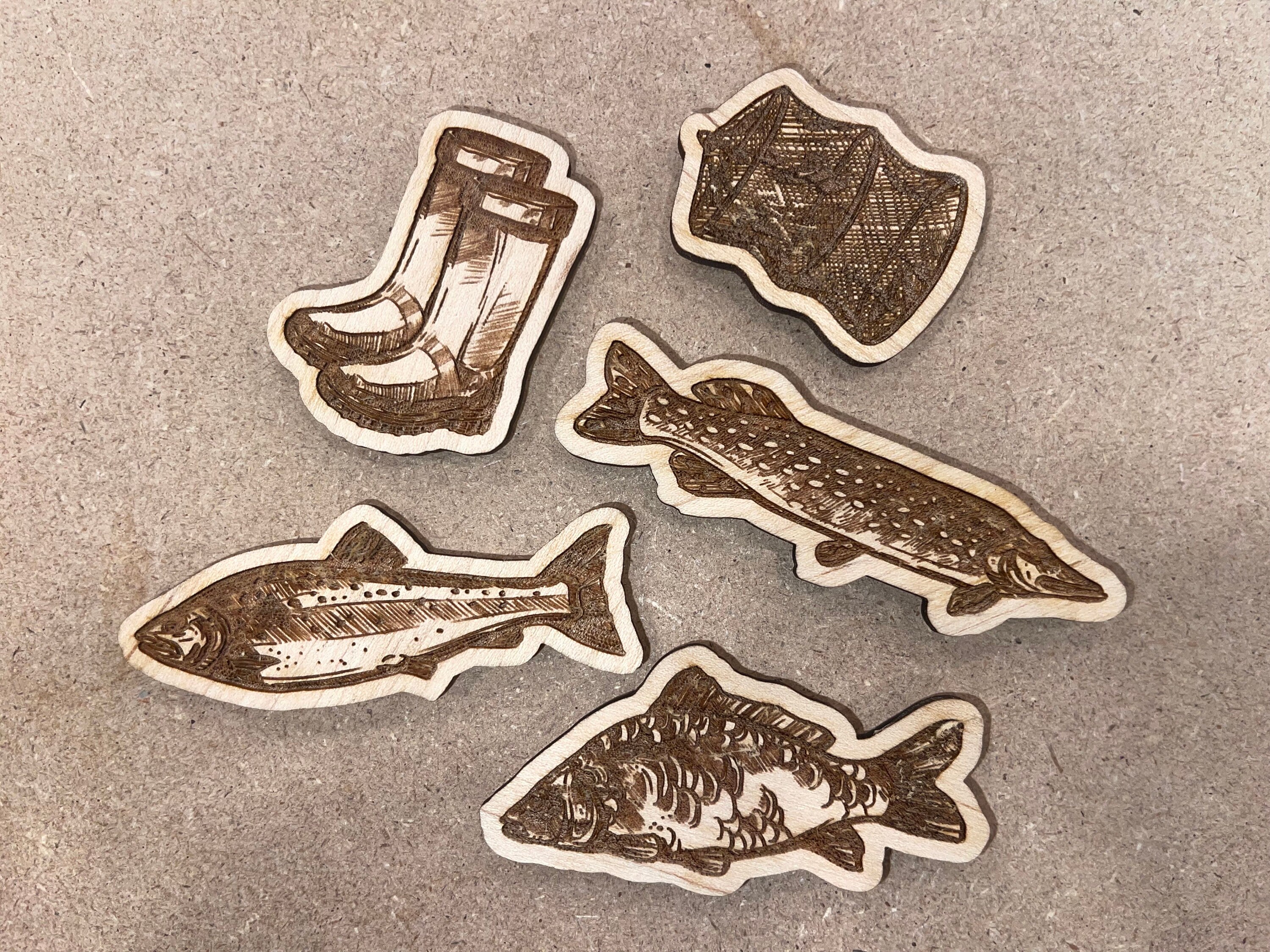 Engraved Wood Fishing Magnets 5 Pack | Refrigerator Magnets | Decor ...
