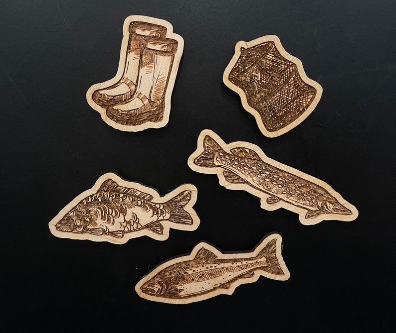 Engraved Wood Fishing Magnets 5 Pack | Refrigerator Magnets | Decor ...