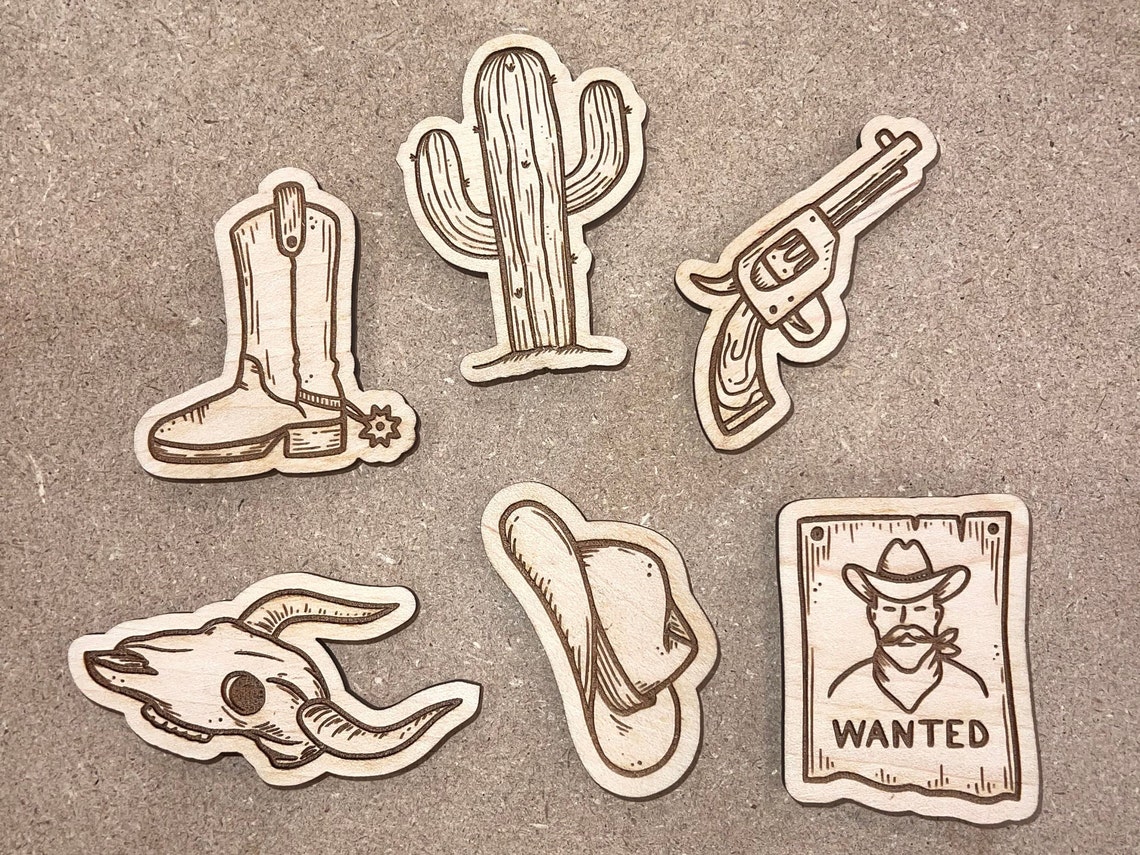 Wild West Cowboy Engraved Wood Magnets 6 Pack | Refrigerator Magnets ...